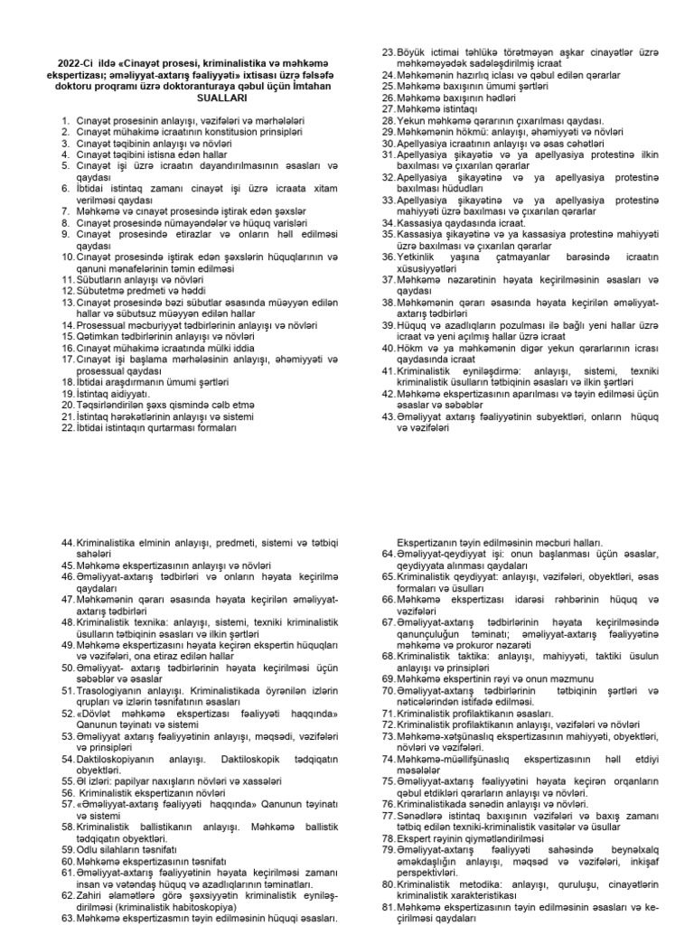 Dokt - Imtahan Sualları 2022 Cinayət Prosesi - 6 | PDF