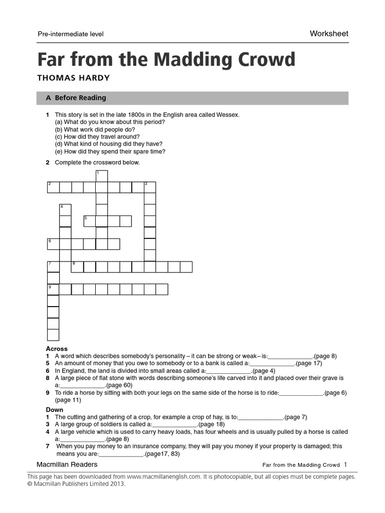Far From The Madding Crowd Worksheet | Download Free PDF | Far From The ...
