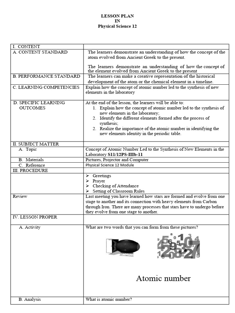 Lesson Plan in Physical Science New Elements | PDF