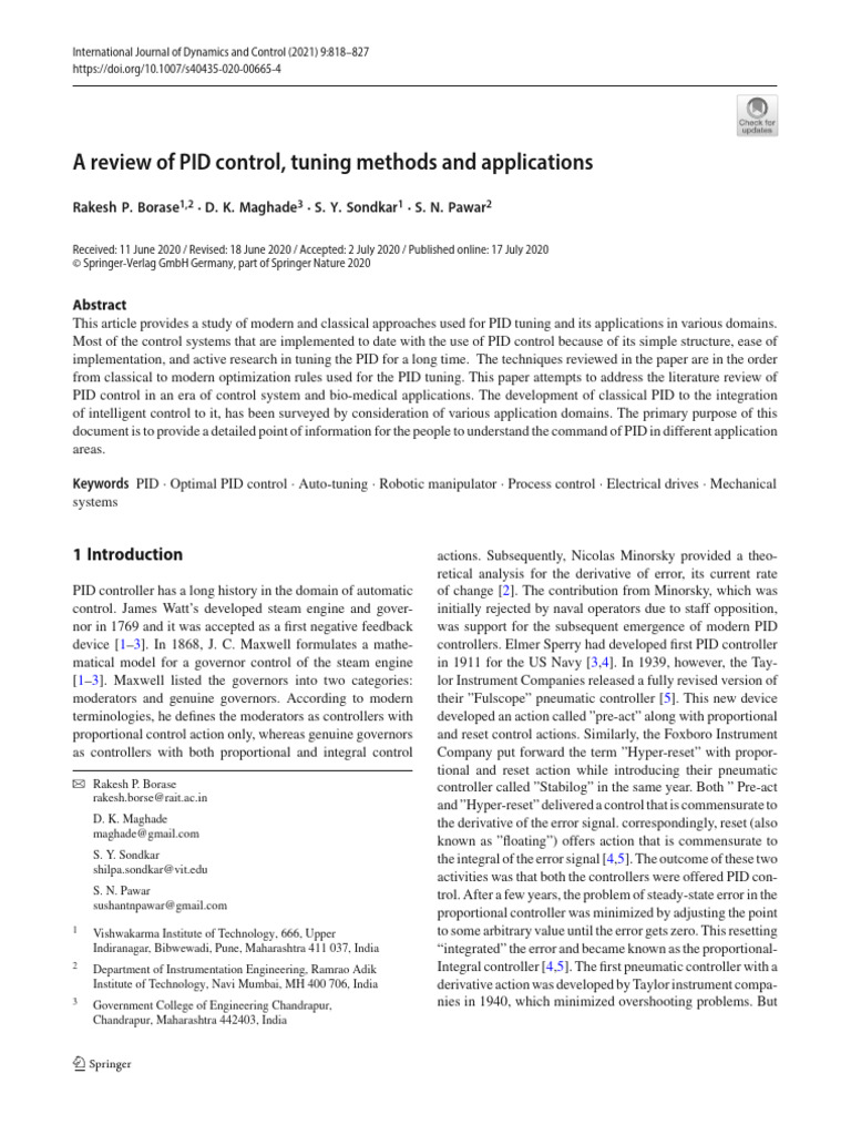 A Review of PID Control Tuning Methods and Applications | PDF | Control ...