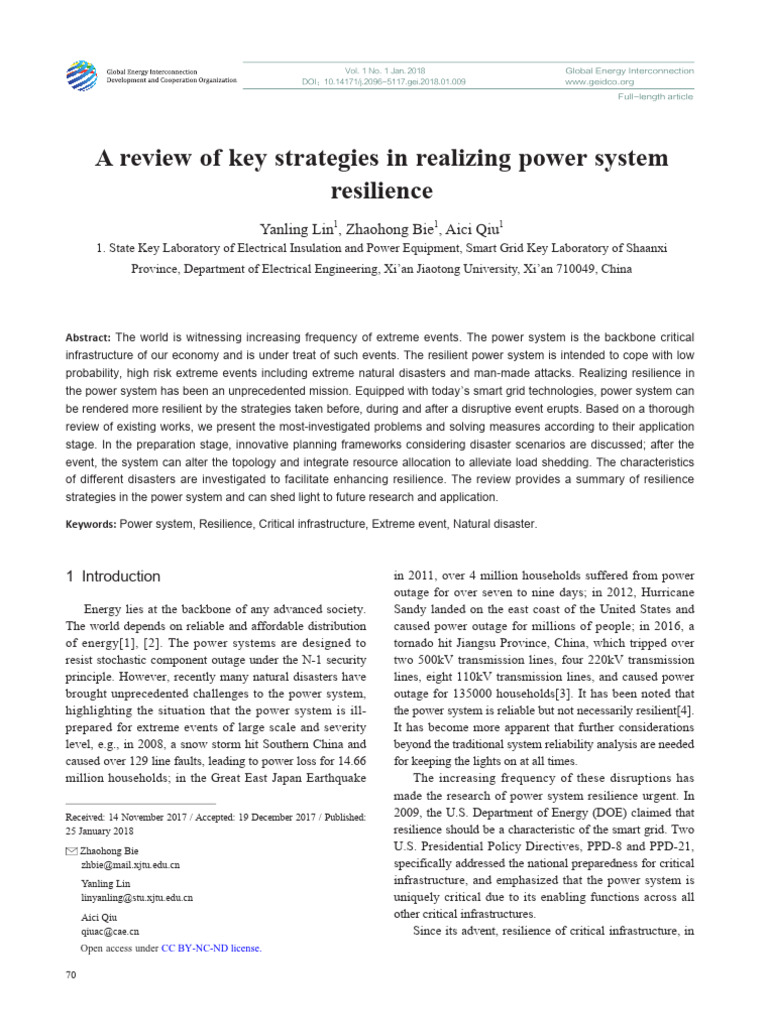A Review of Key Strategies in Realizing Power System Resilience | PDF ...