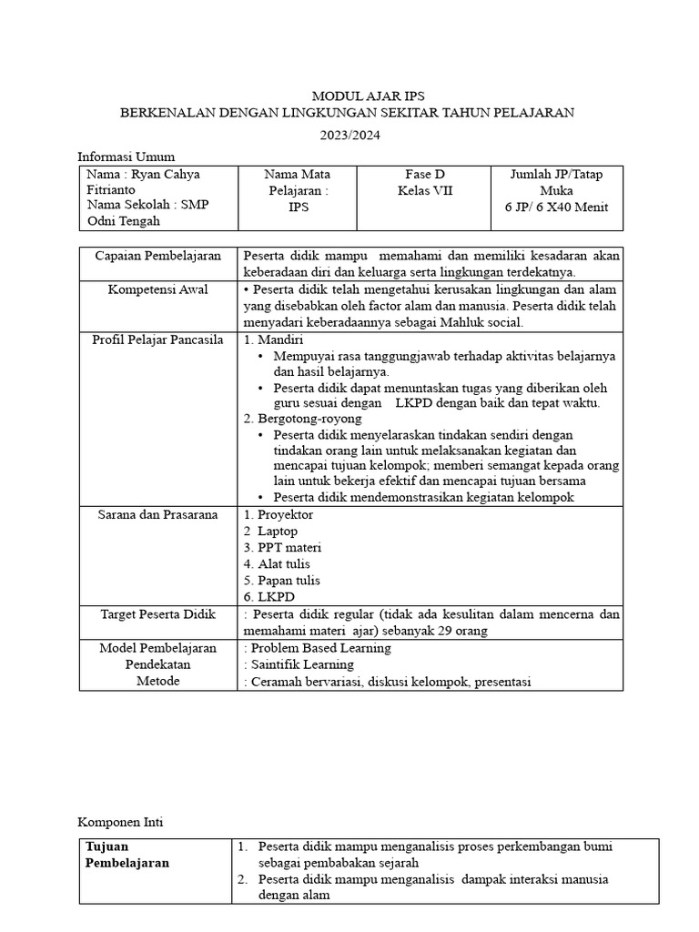 Modul Ajar Ips - Ryan Cahya Fitrianto | PDF