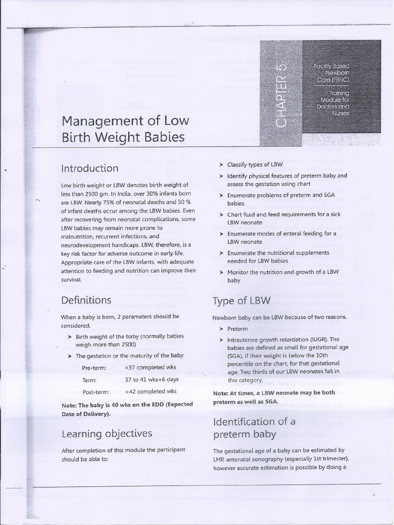 Management of Low Birth Weight Babies | PDF