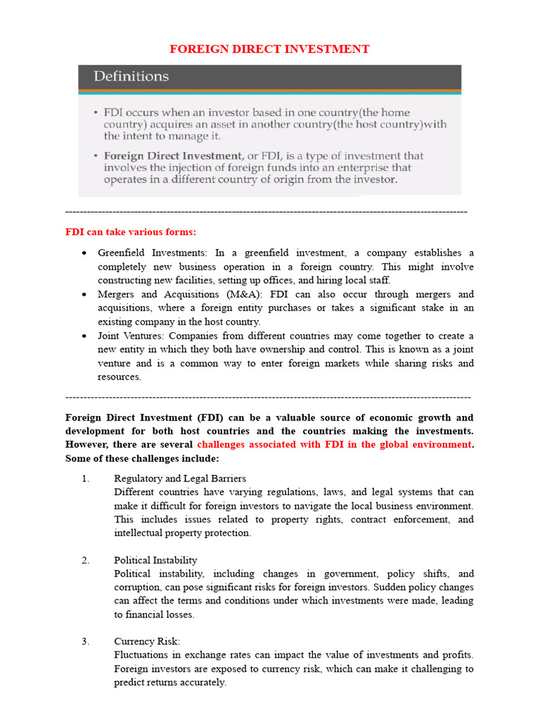 Foreign Direct Investment | PDF