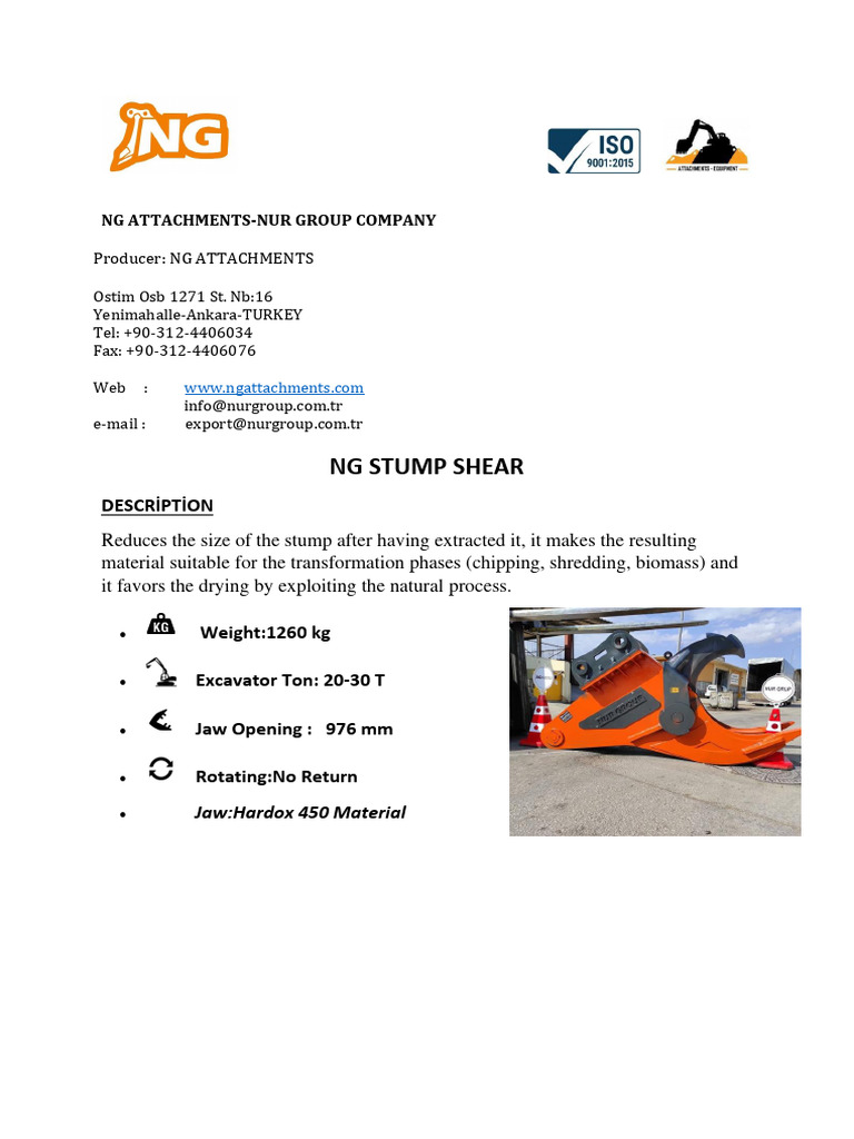 NG Stump Shear Specifications and Details | PDF