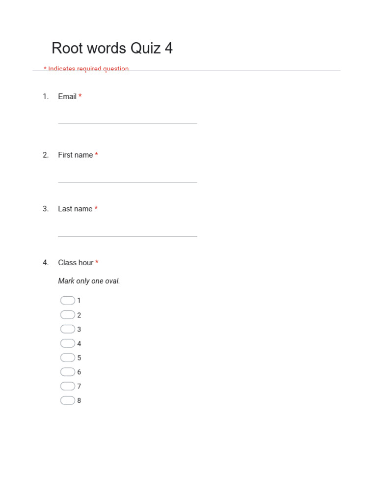 Gibbs - Root Words Quiz 4 - Google Forms | PDF | Organisms