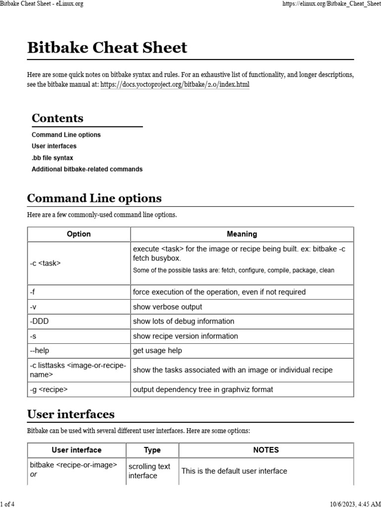 Bitbake Cheatsheet | PDF