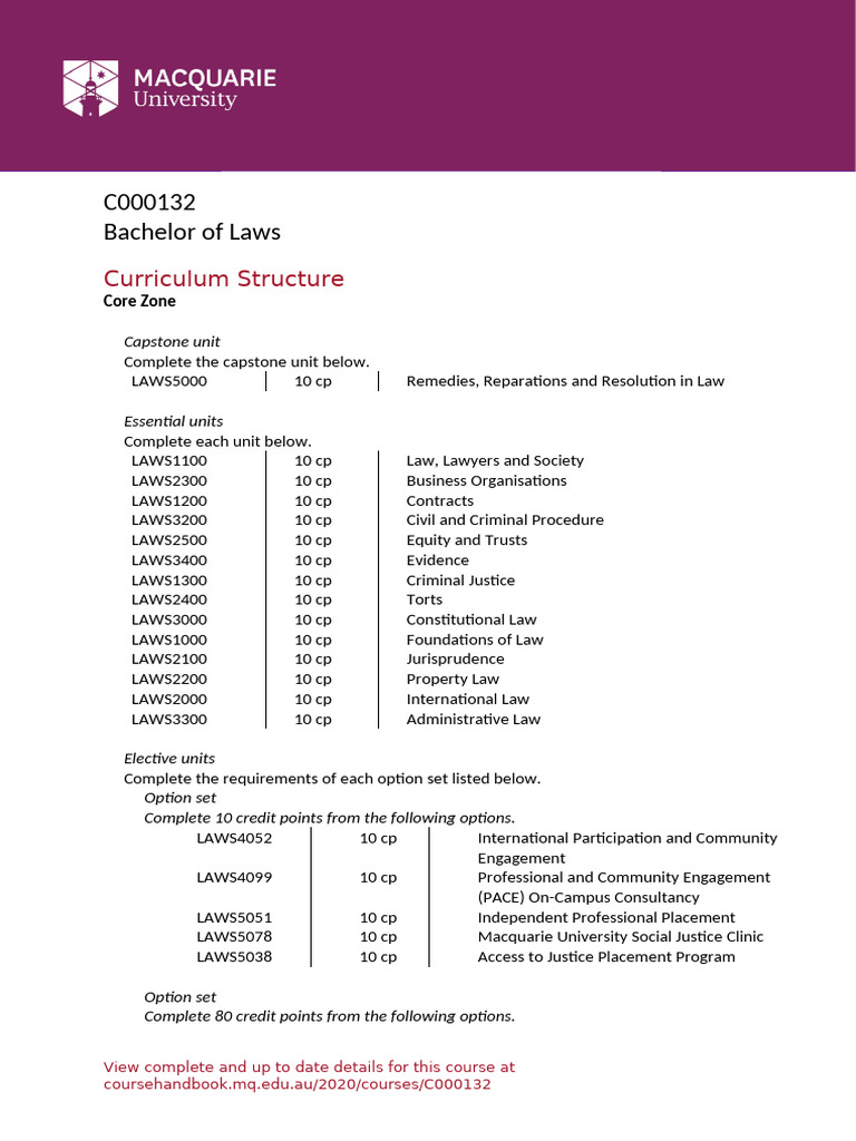 C000132 Bachelor of Laws: Curriculum Structure | PDF