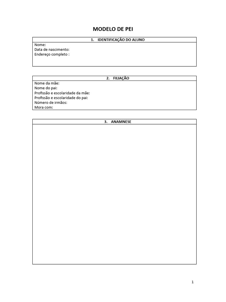 MODELO DE PEI - Aplicação Editavel | PDF