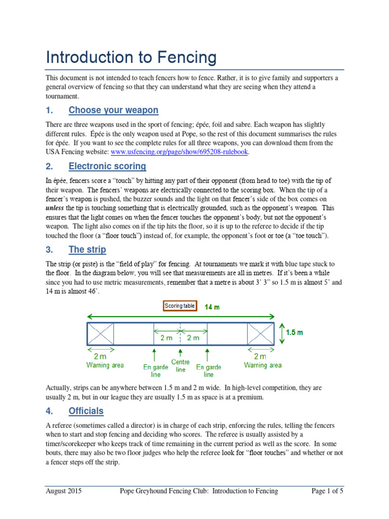 Introduction To Fencing | Download Free PDF | Fencing | Sports