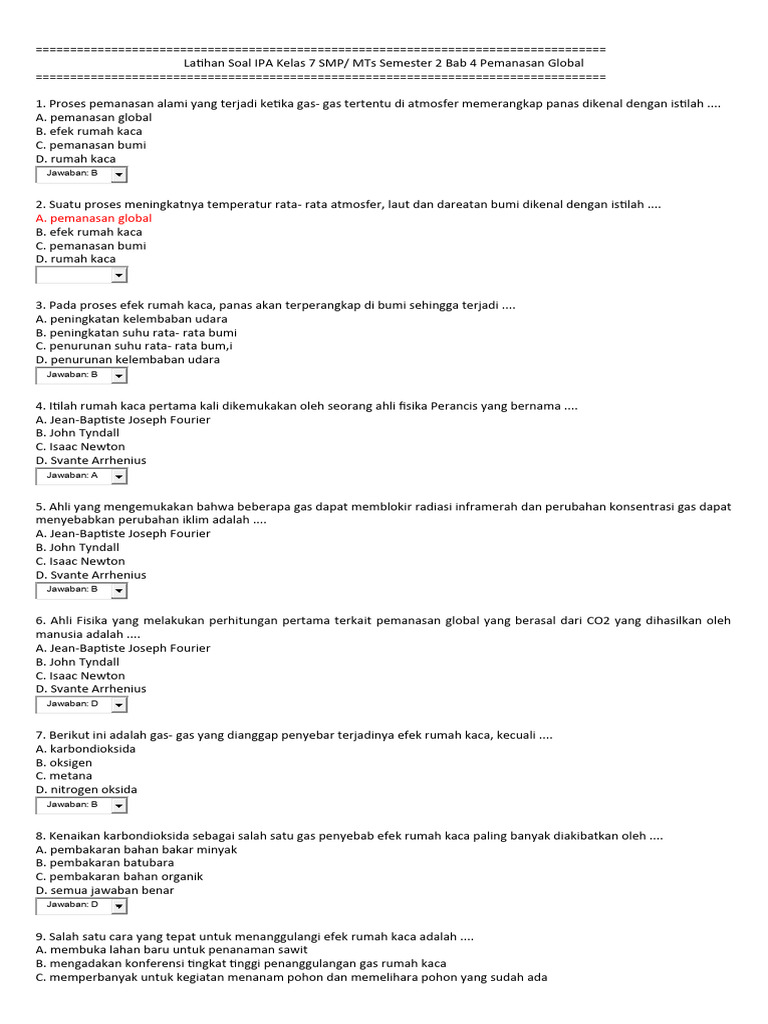 Latihan Soal IPA Kelas 7 SMP | PDF