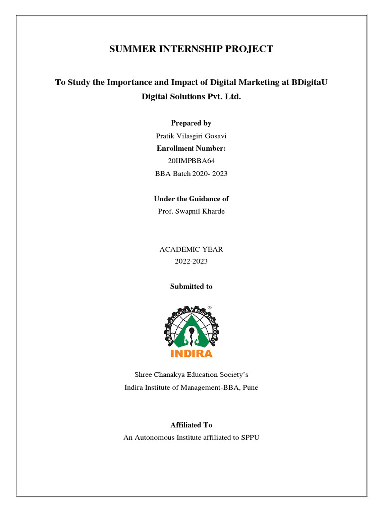 SIP A45 Pratik Gosavi IIMP BBA TY | PDF