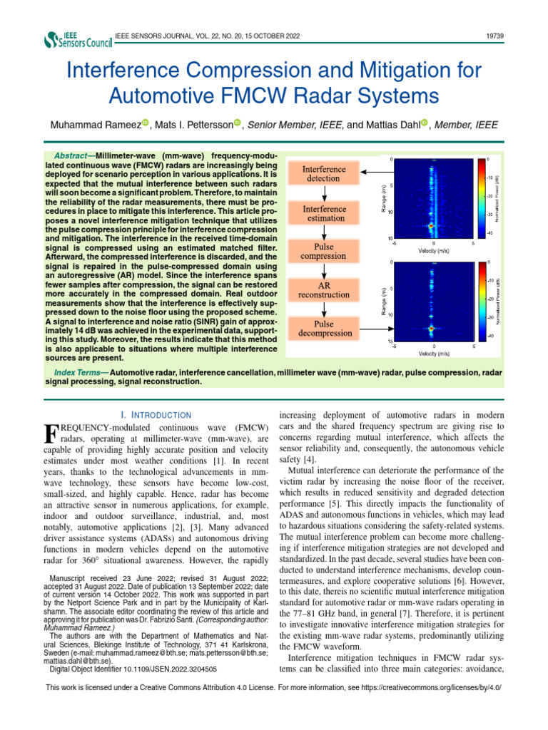 Interference Compression And Mitigation For Automotive Fmcw Radar Systems Pdf Radar