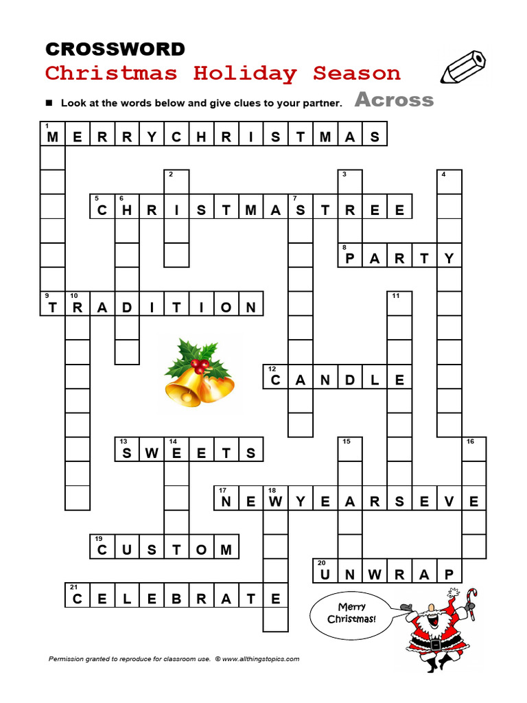 Christmas Holiday Crossword Puzzle | PDF | Christmas | December Observances