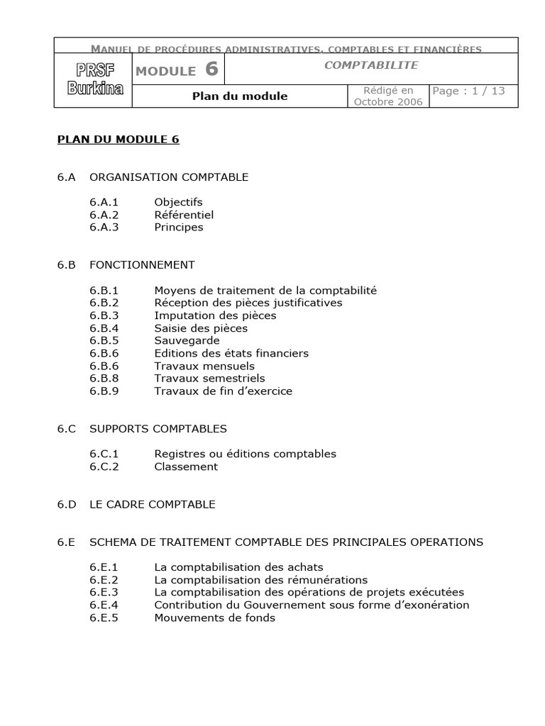 Manuel de procédures comptables PRSF | PDF | Comptabilité | Salaires