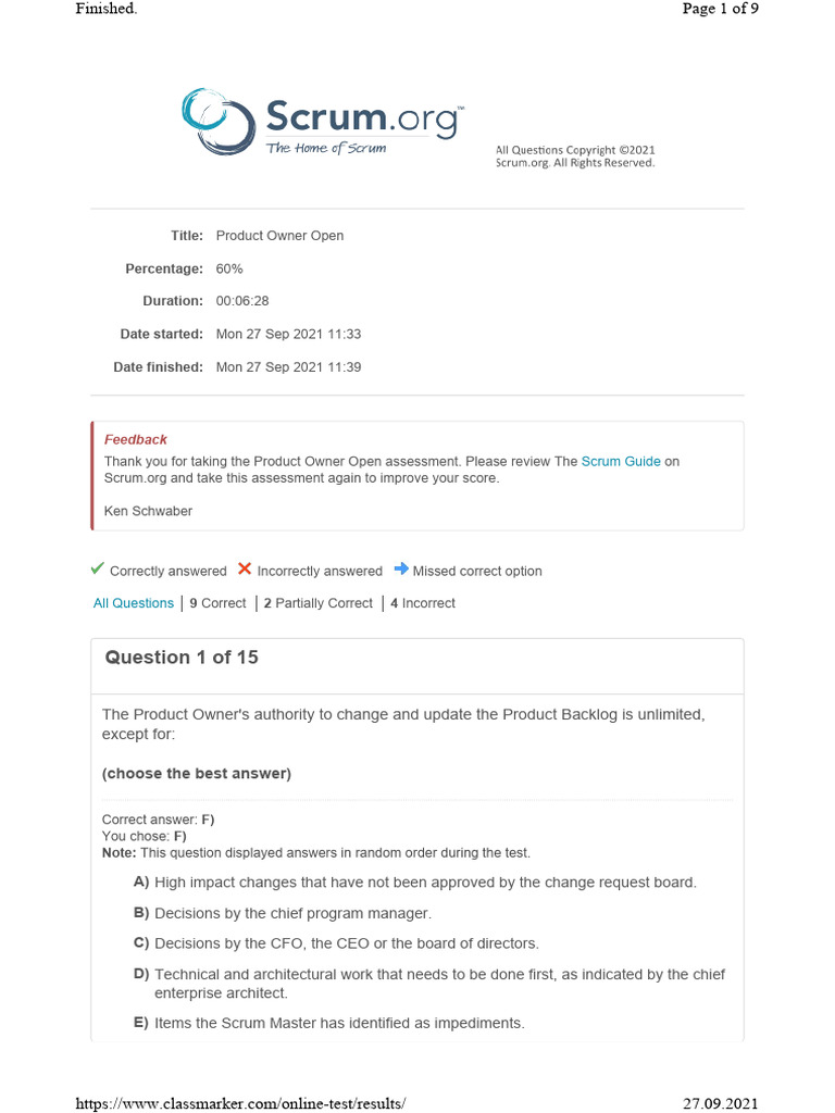 Questions - PSMI | PDF | Scrum (Software Development) | Business