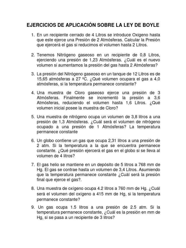 Ejercicios Prácticos Ley de Boyle | PDF | Ciencia y matemáticas