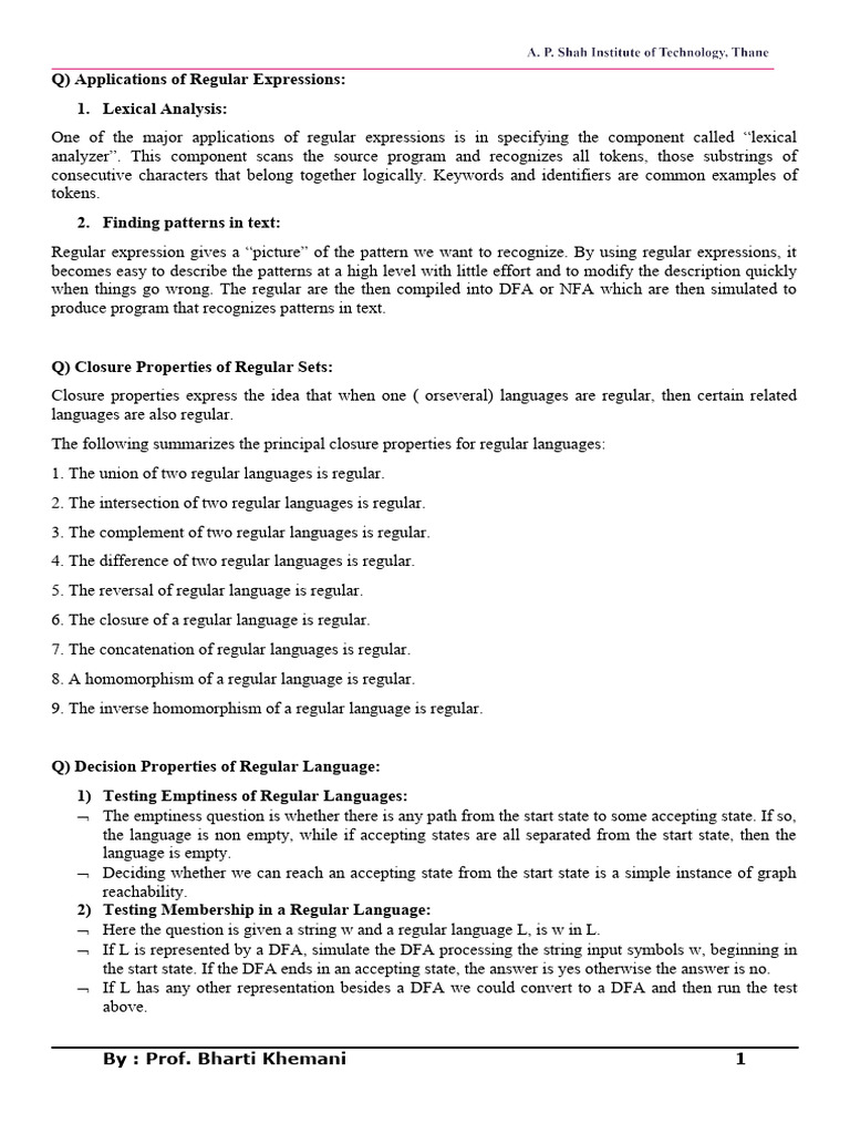 TCS Theory Questions | PDF | Regular Expression | Applied Mathematics