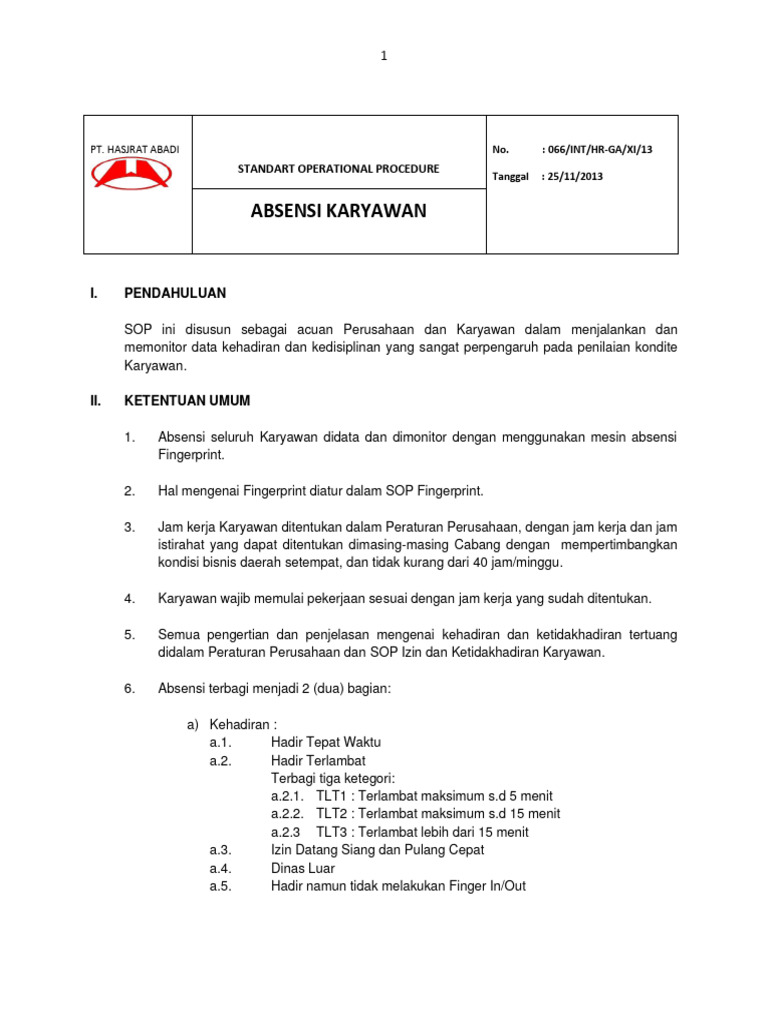Sop Absensi 25112013 - 1 | PDF