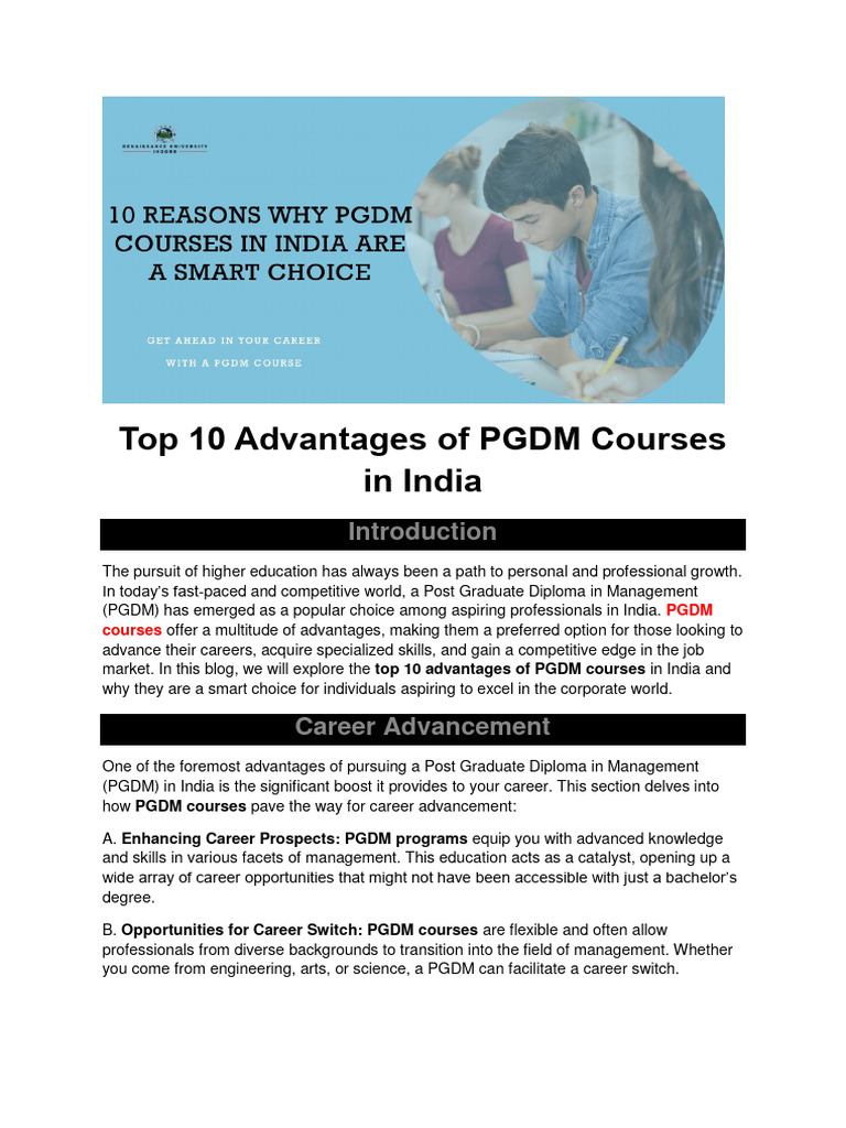 Top 10 Advantages of PGDM Courses in India | PDF | Career & Growth | Business