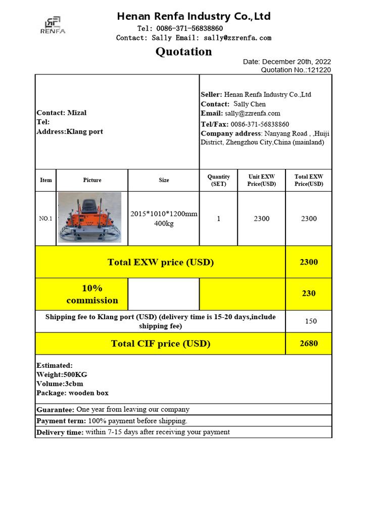 Industrial Equipment Quotation | PDF