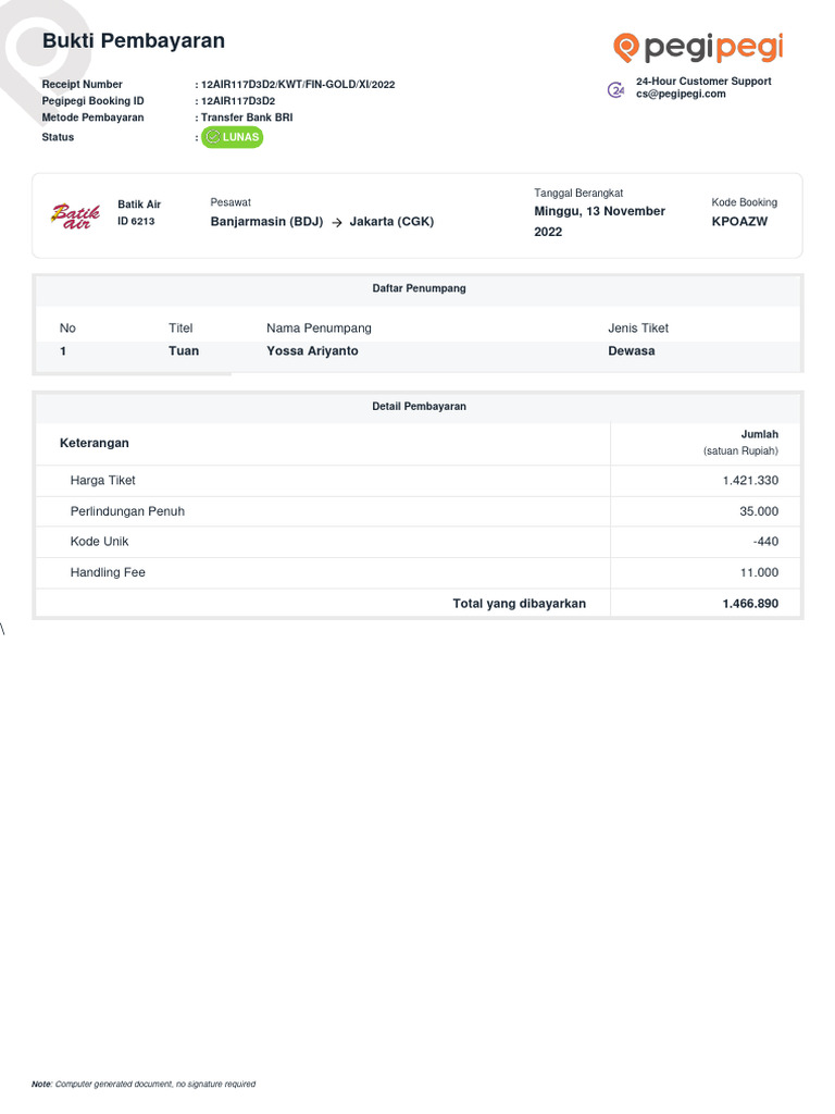 (Invoice) E-Tiket | PDF