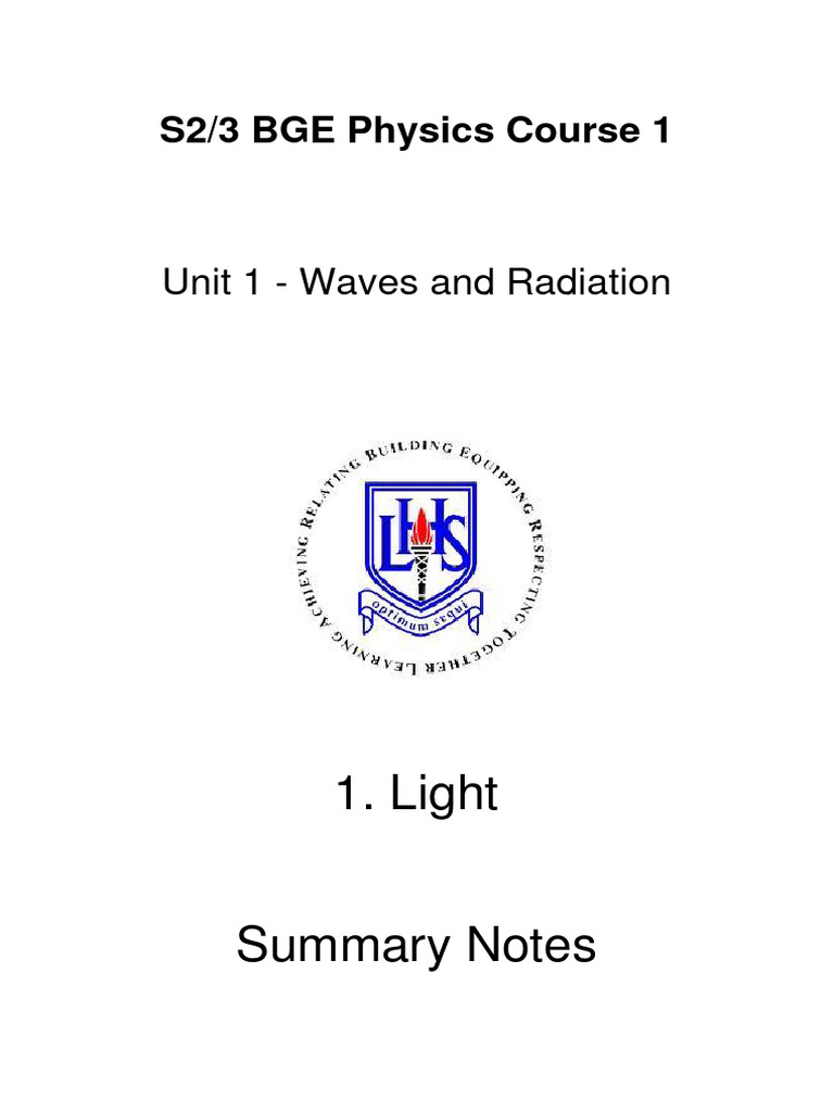 (459539) 1.1 BGE 1 - Light Summary Notes | PDF | Mirror | Light