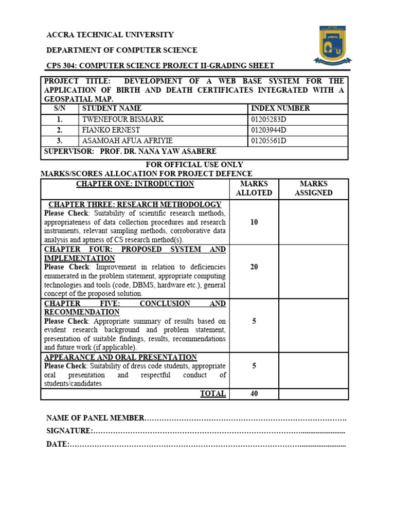 CPS 304 Grading - Panel | PDF