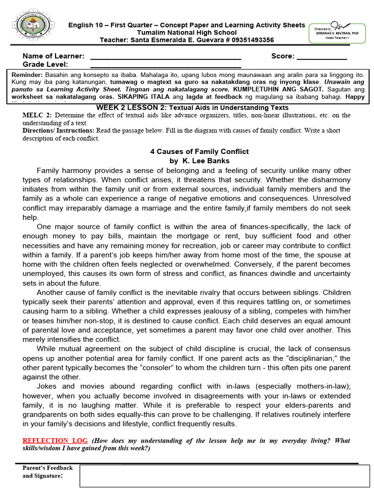 Activity Sheet Melc 2 Eng 10 | PDF | Family | Sibling