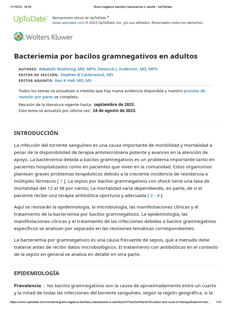 Gram-Negative Bacillary Bacteremia in Adults - UpToDate | PDF ...