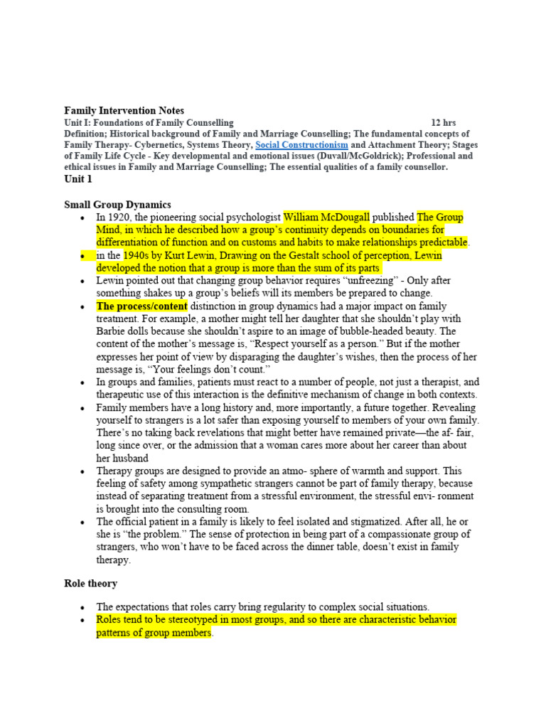 Family Intervention Notes | PDF