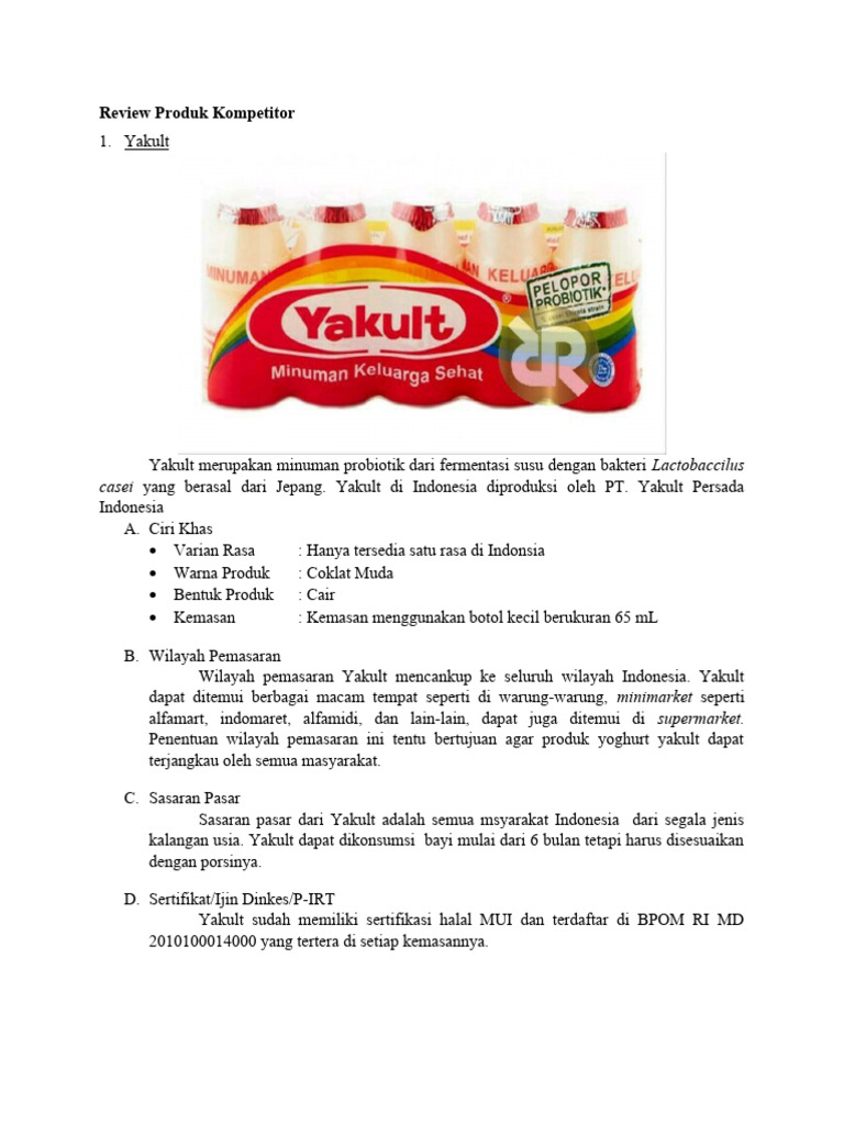 Profil dan Pemasaran Produk Yakult | PDF | Memasak, Makanan, & Anggur