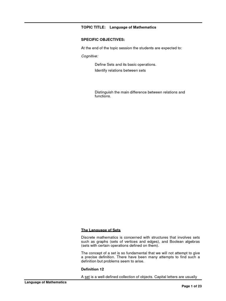 Sets Relations Functions Pdf Set Mathematics Function Mathematics