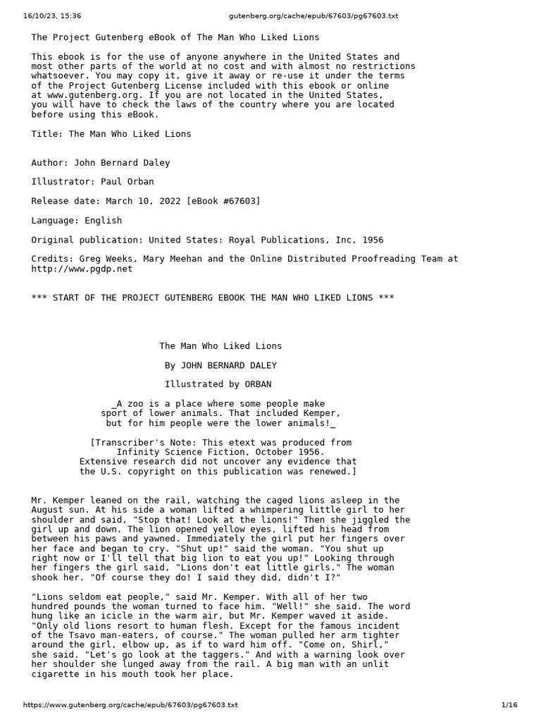 The Man Who Liked Lions | PDF | Project Gutenberg | Copyright