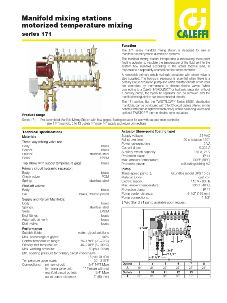 Caleffi: Manifold Mixing Stations Motorized Temperature Mixing | PDF
