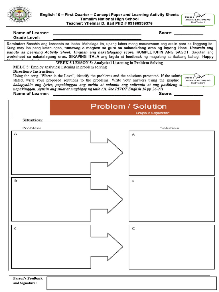Activity Sheet Melc 5 Eng 10 | PDF