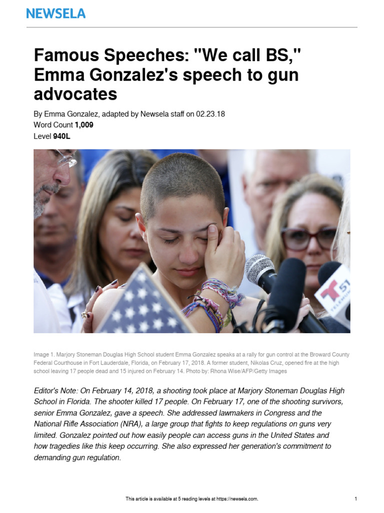 Emma Gonzalez's Gun Control Speech | PDF | Politics Of The United ...