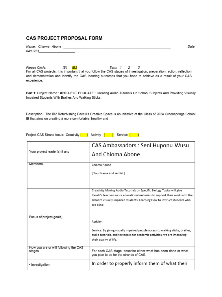Cas Project Proposal Form | PDF