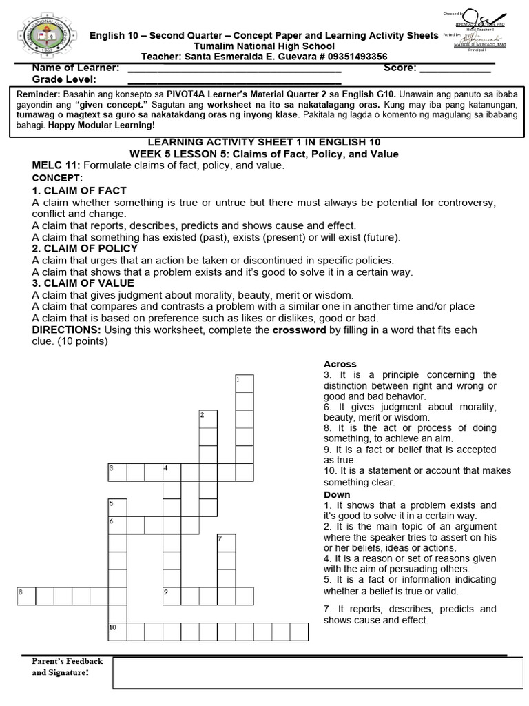 Activity Sheet Melc 11 Eng 10 | PDF