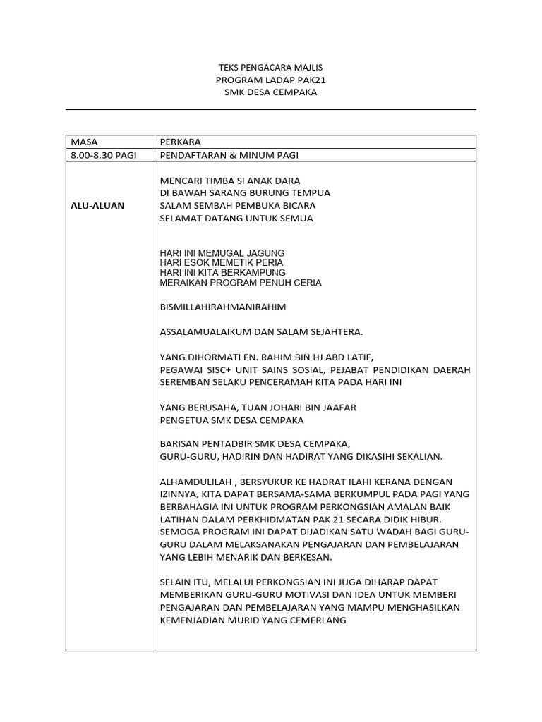 Teks Juruacara PAK 21 | PDF