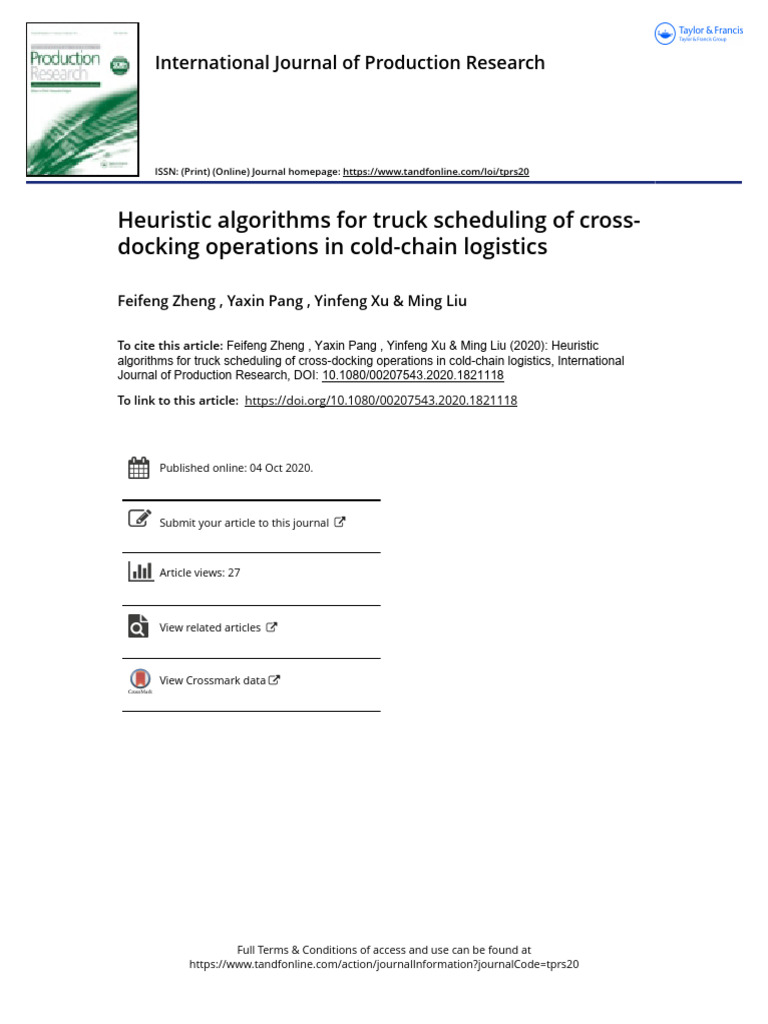 Heuristic Algorithms For Truck Scheduling of Crossdocking Operations in ...