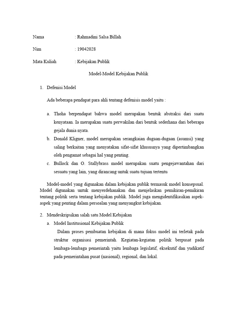 Tugas 1 Kebijakan Publik | PDF | Politik