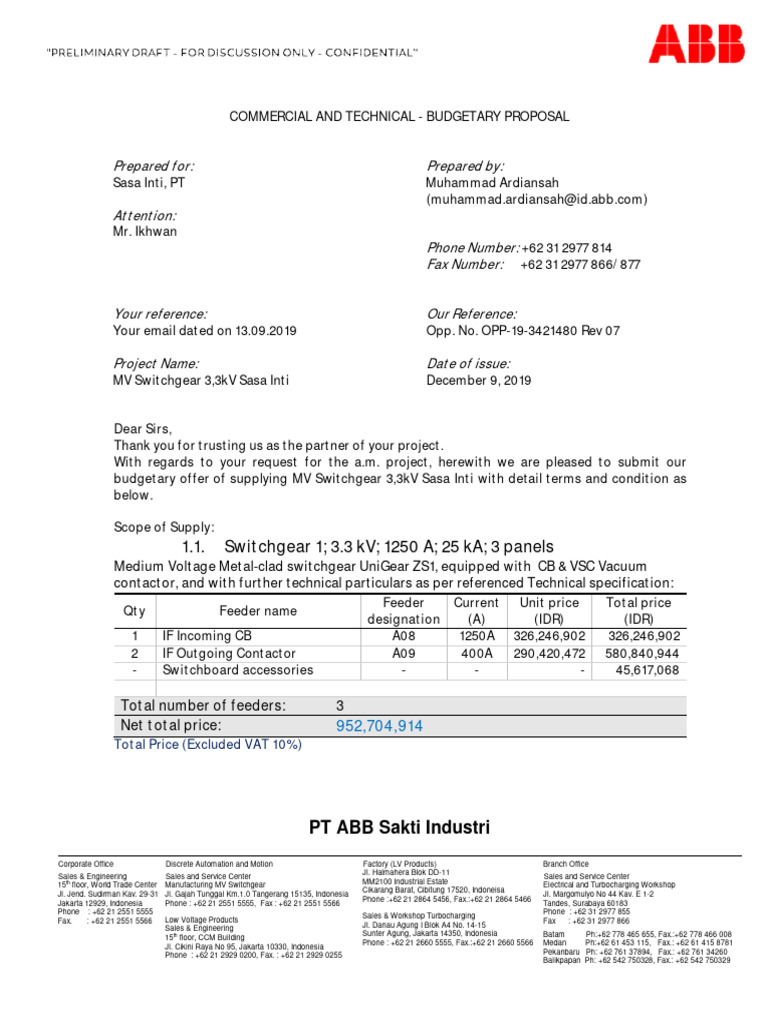Comercial and Budgetary Proposal Sasa Inti Project R07 | PDF | Jakarta | Business