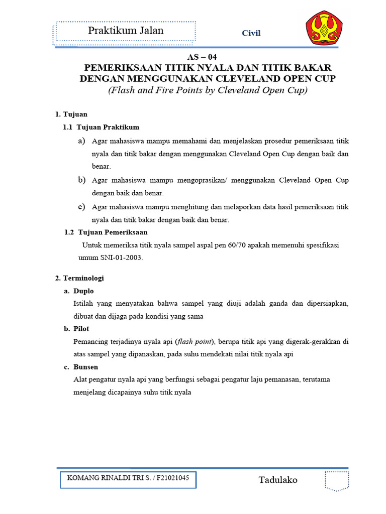 Pemeriksaan Titik Nyala Aspal PEN 60/70 | PDF | Teknologi & Rekayasa