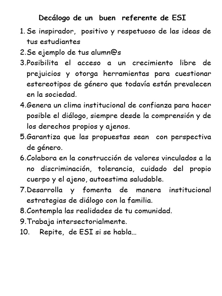 Decálogo de Un Buen Referente de ESI | PDF | Crecimiento personal y profesional