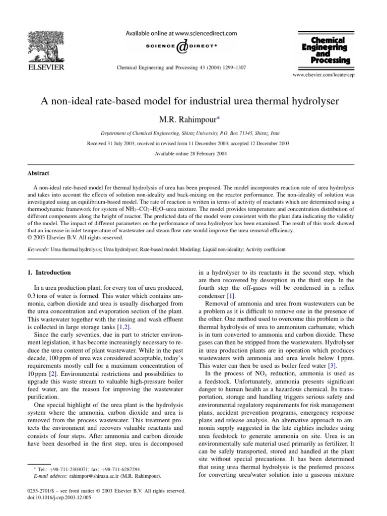 J Cep 2003 12 005 | PDF | Urea | Chemical Reactor