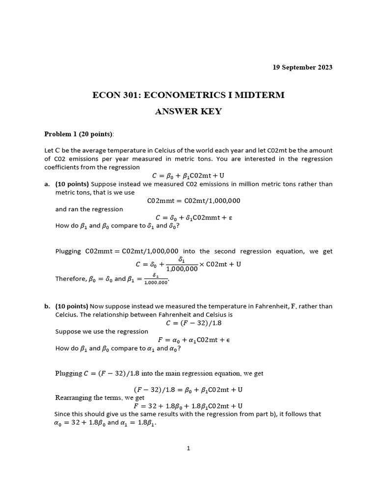 Econometrics Midterm Solutions | PDF | Coefficient Of Determination | Linear Regression