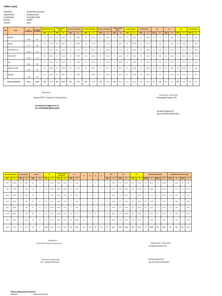 Laporan Bulanan Maternal Bulan Maret Puskesmas Tanjung Enim Th.2023 | PDF