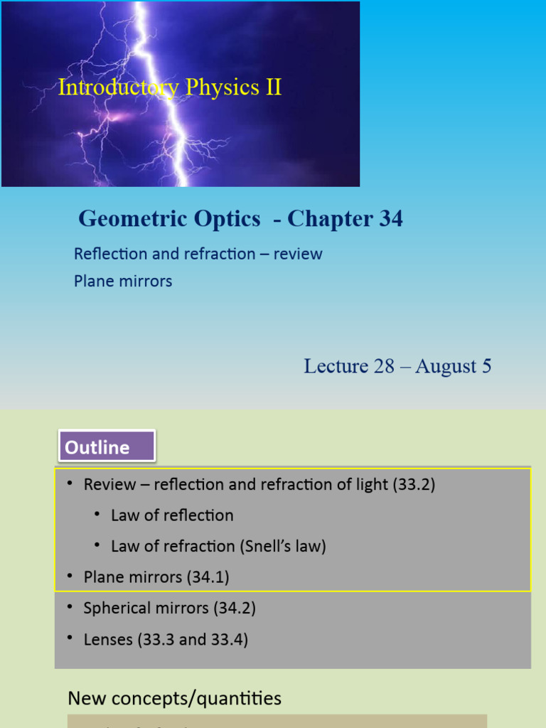 Lecture 28 - Optics Part 1 | PDF | Refraction | Reflection (Physics)