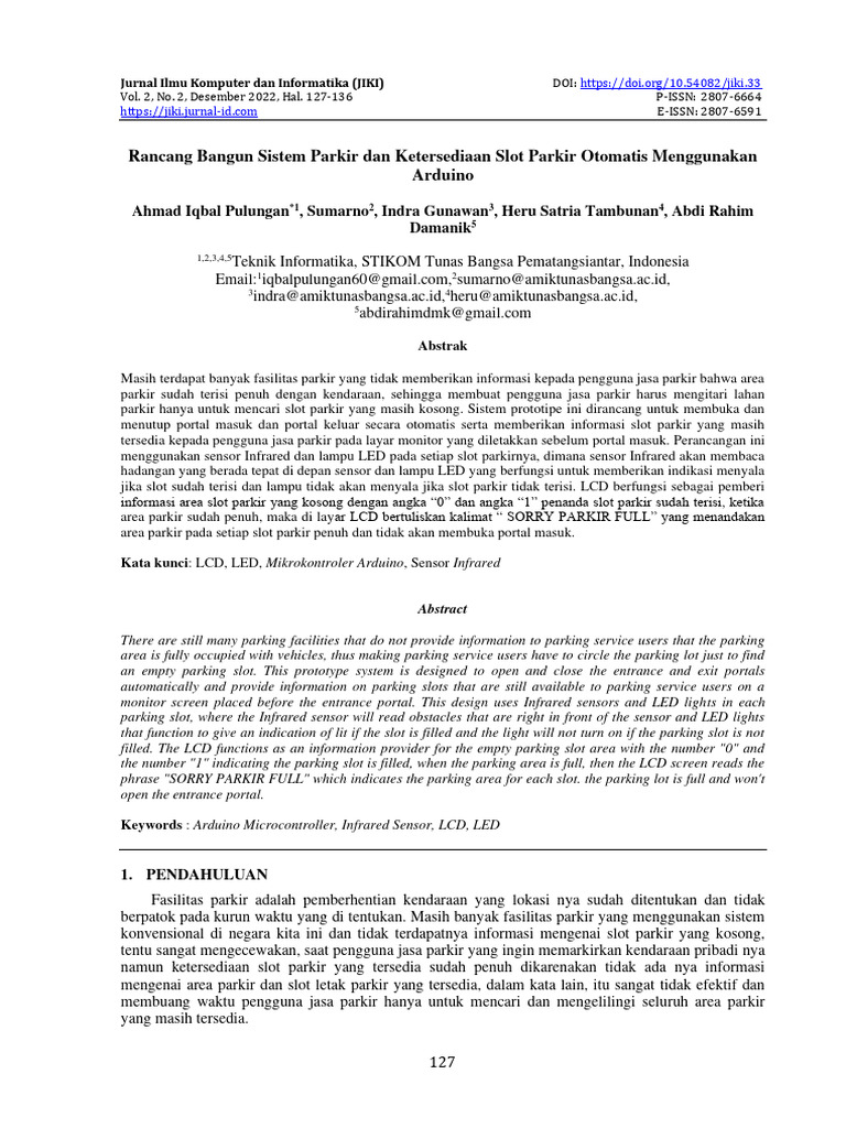 Sistem Parkir Otomatis Berbasis Arduino | PDF